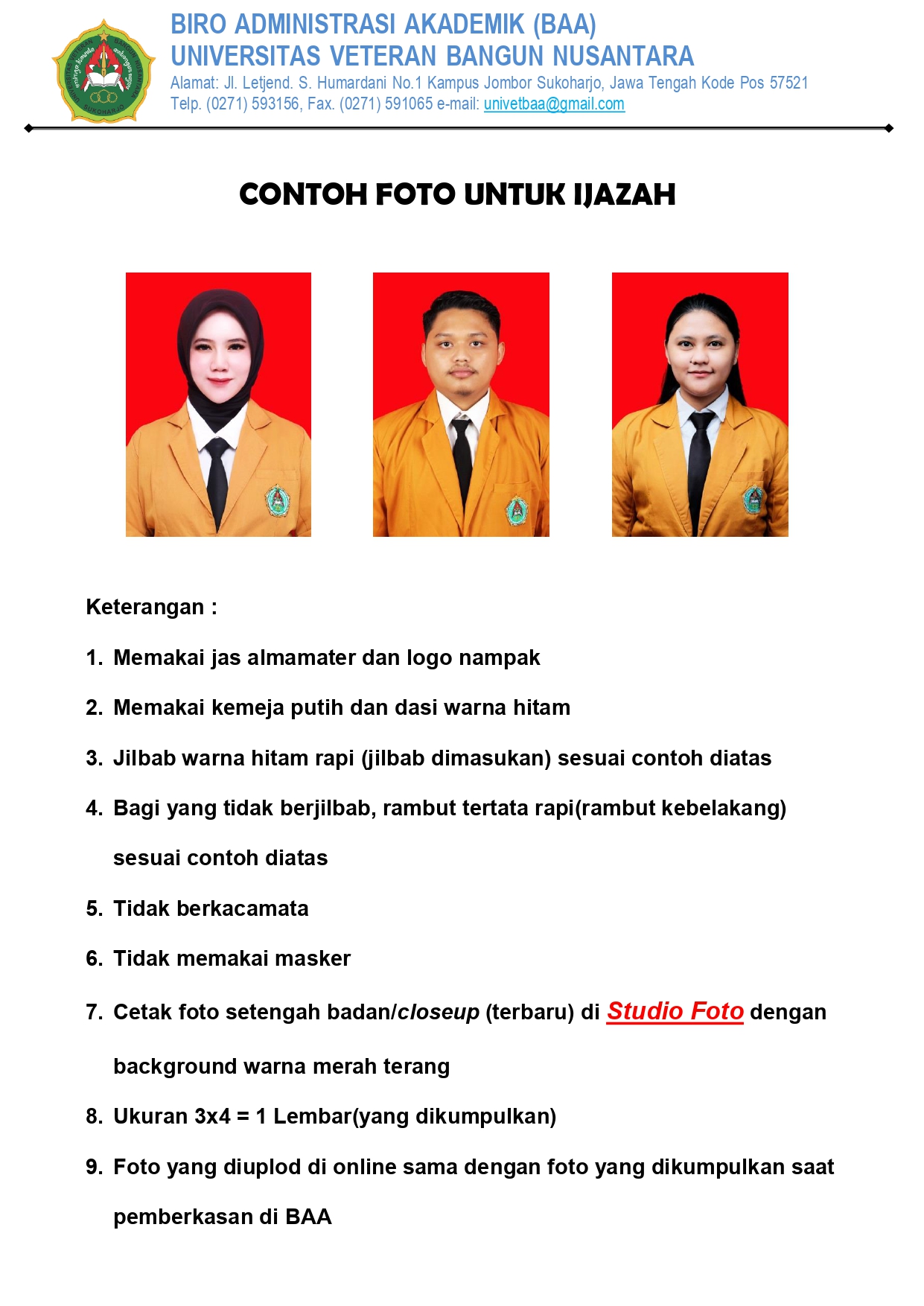 Ketentuan foto – BAA Univet Bantara